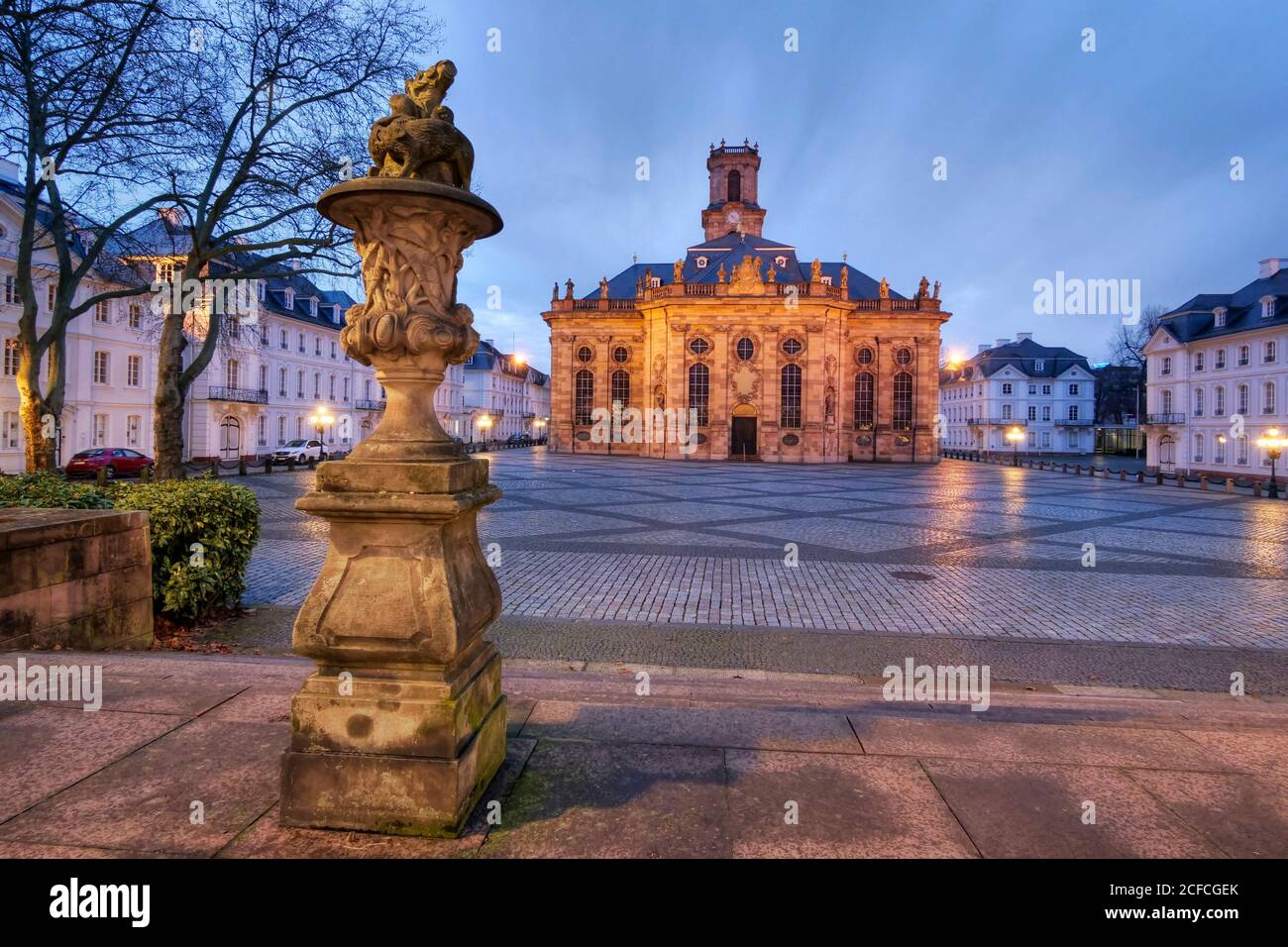 Ludwigskirche at Ludwigsplatz, Saarbrücken, Saarland, Germany Stock ...
