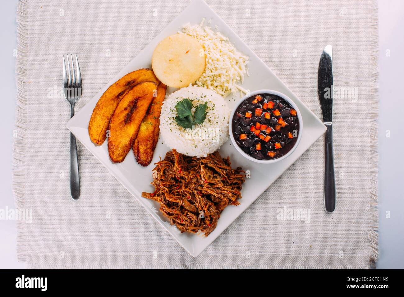 Homemade Venezuelan food. Traditional Venezuelan dish. Pabellon Criollo ...