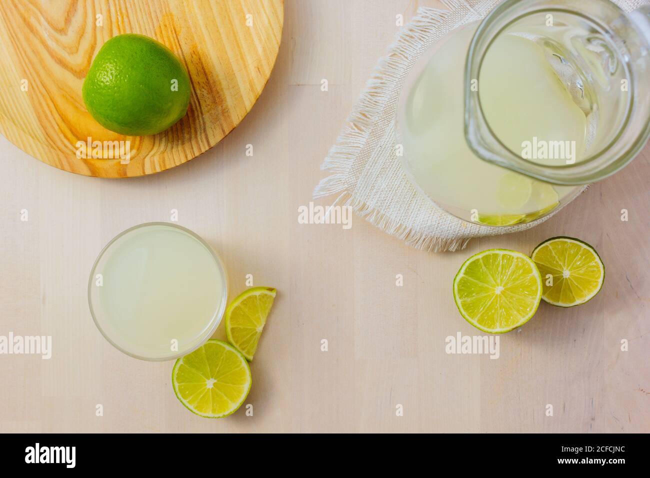 From above top view of homemade refreshing lemonade in server in ...