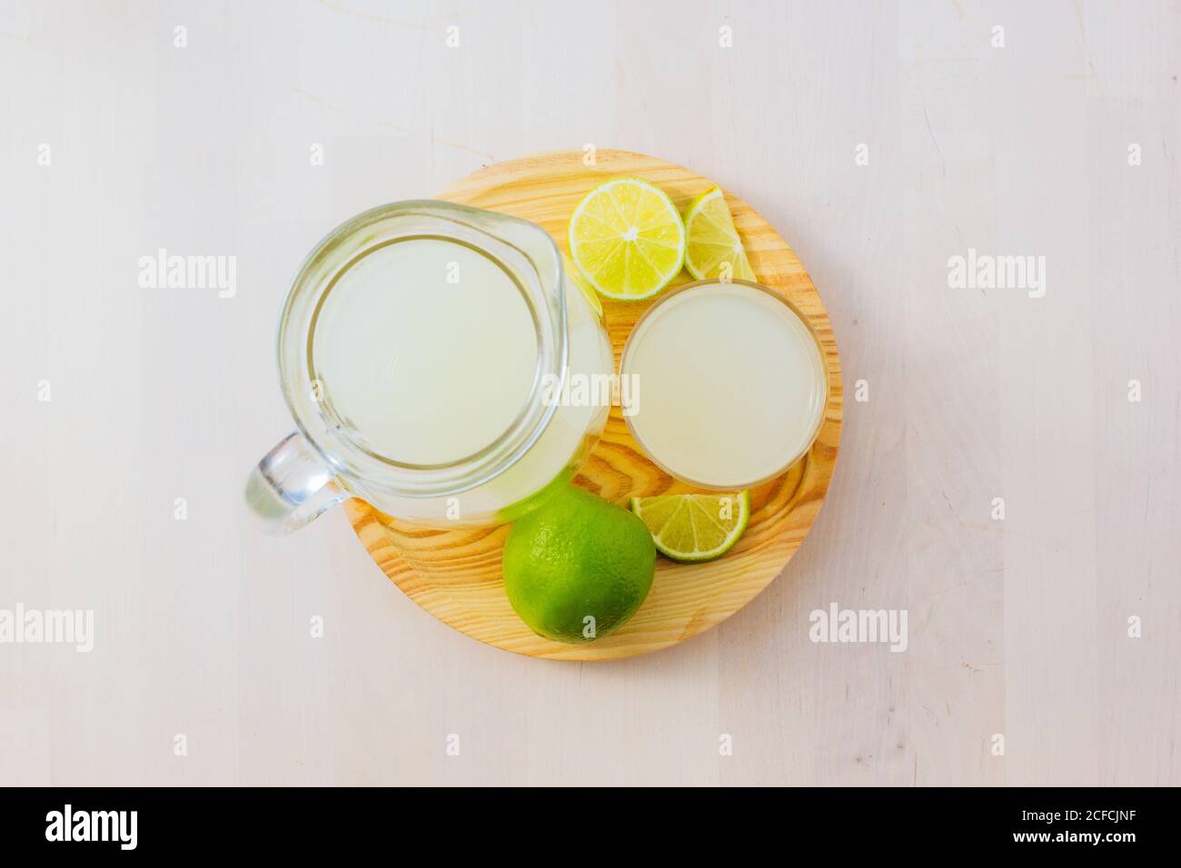 From above top view of homemade refreshing lemonade in server in ...