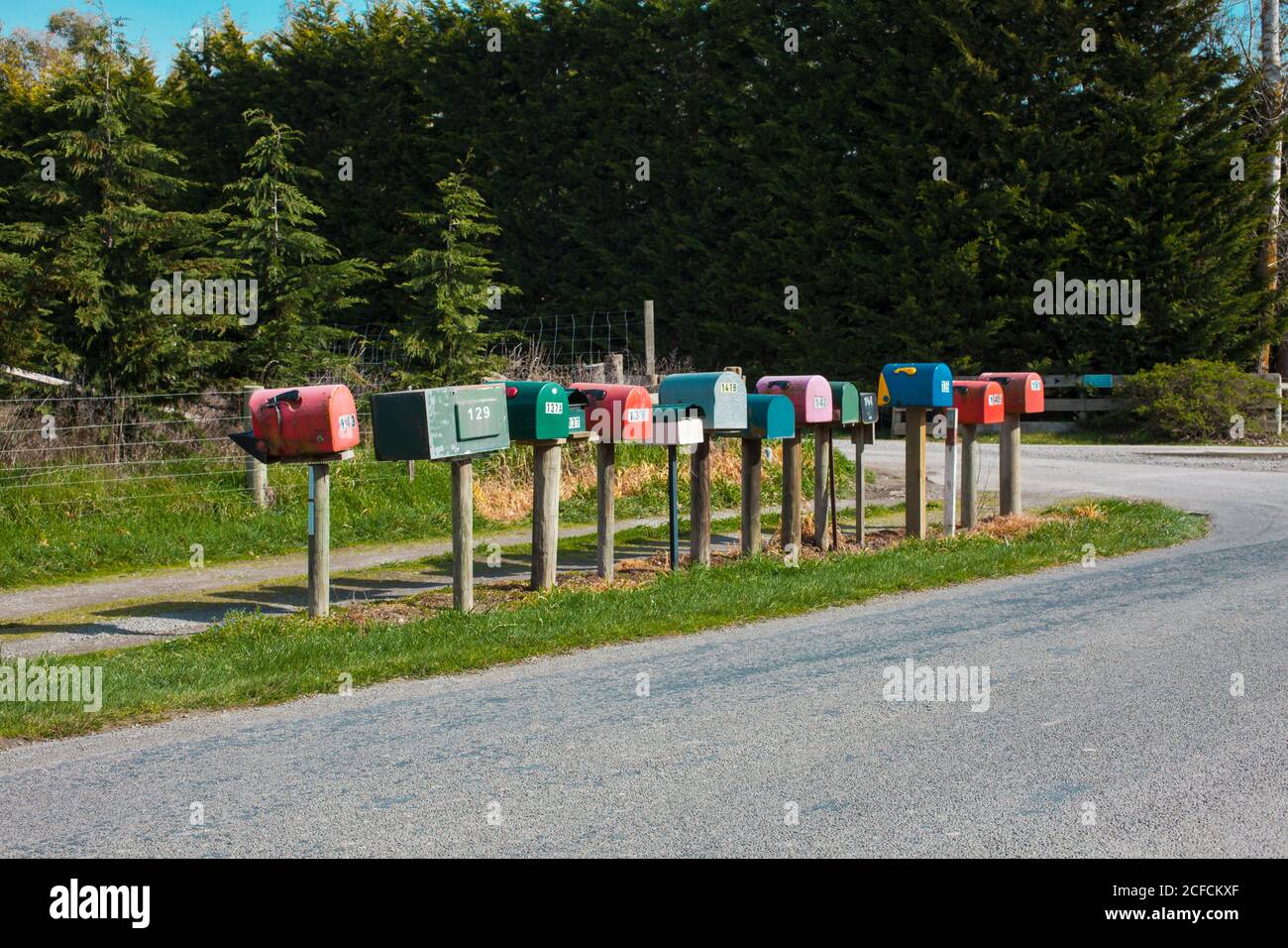 New Zealand Countryside, iconic kiwi scenes: rows of mailboxes on the ...