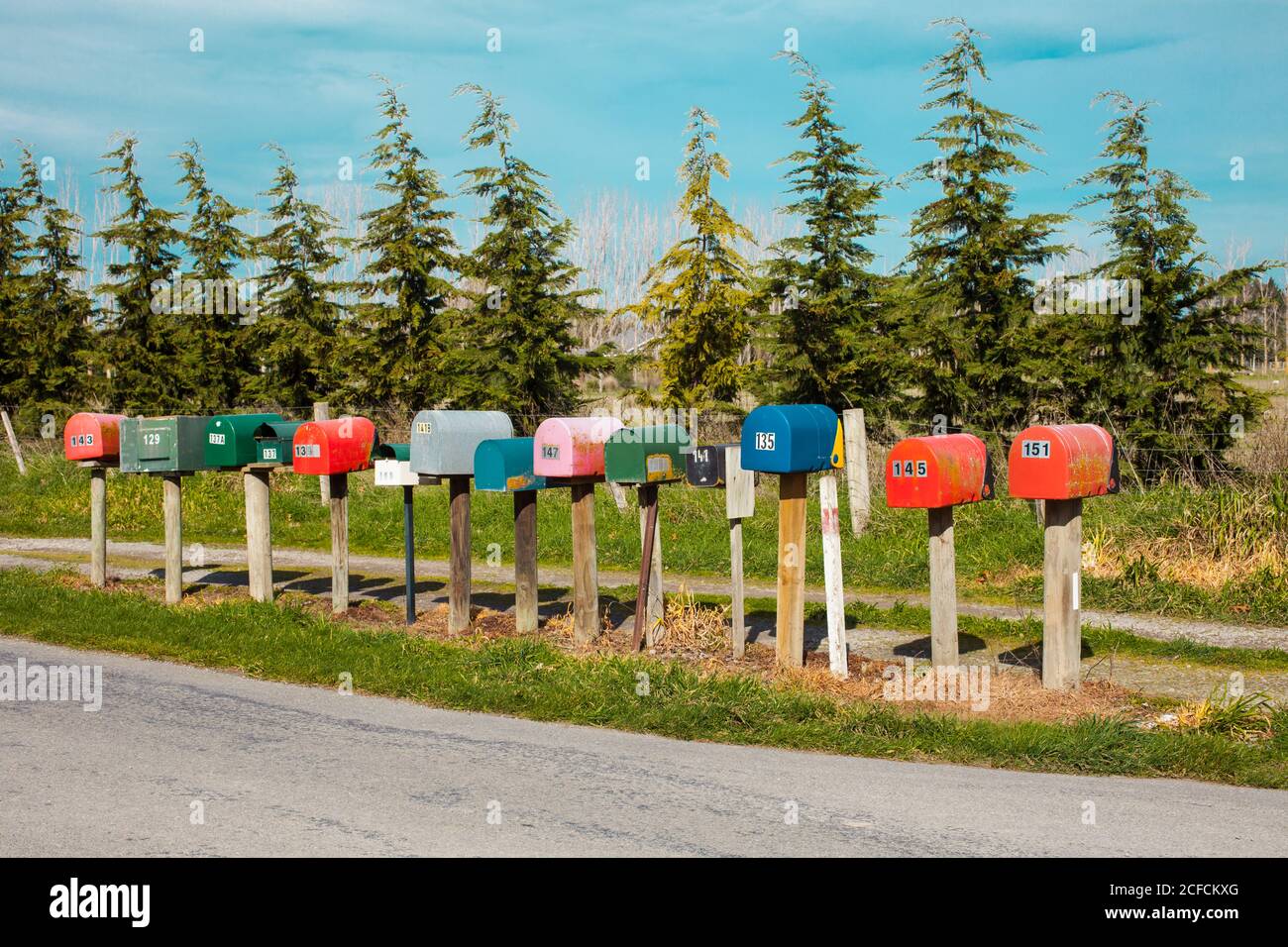 New Zealand Countryside, iconic kiwi scenes: rows of mailboxes on the ...