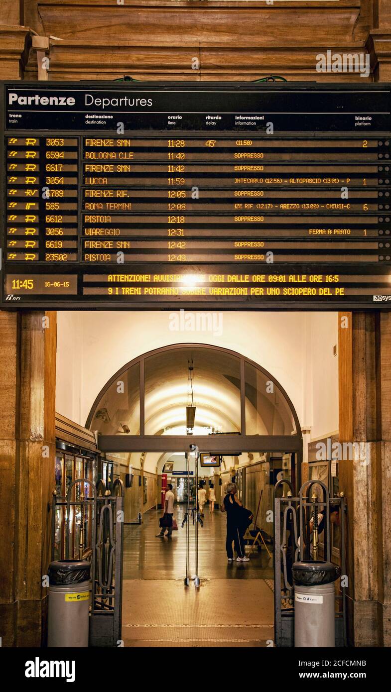 Railway station, strike, scoreboard, Prato, Tuscany, Italy Stock Photo ...