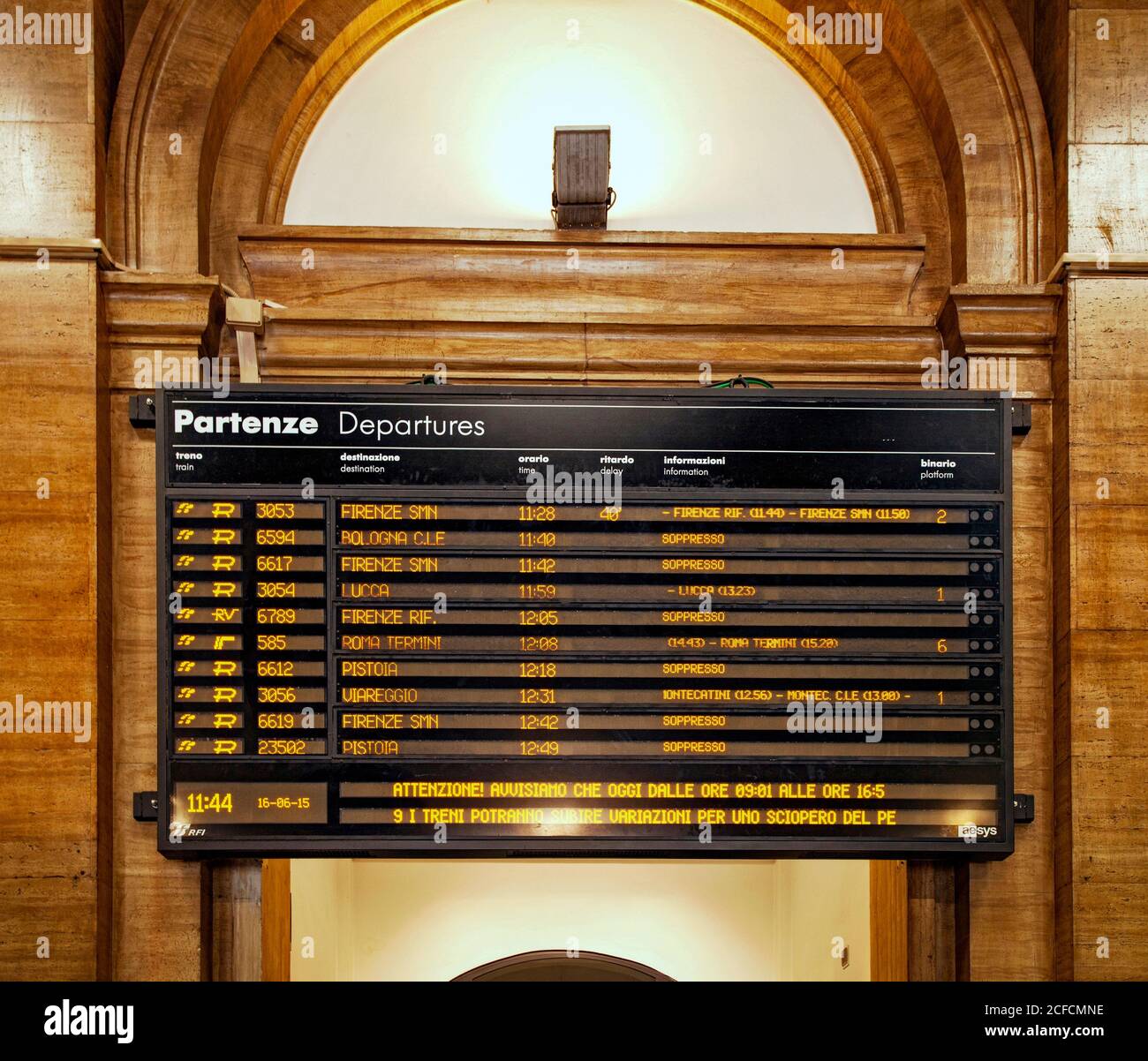 Railway station, strike, scoreboard, Prato, Tuscany, Italy Stock Photo ...