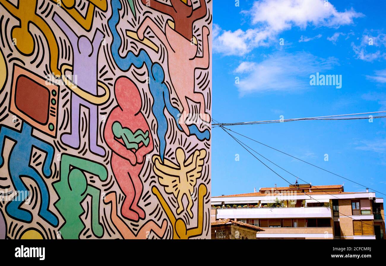 Keith Haring, Wall, Graffiti, Paintings, Pisa, Tuscany, Italy Stock ...