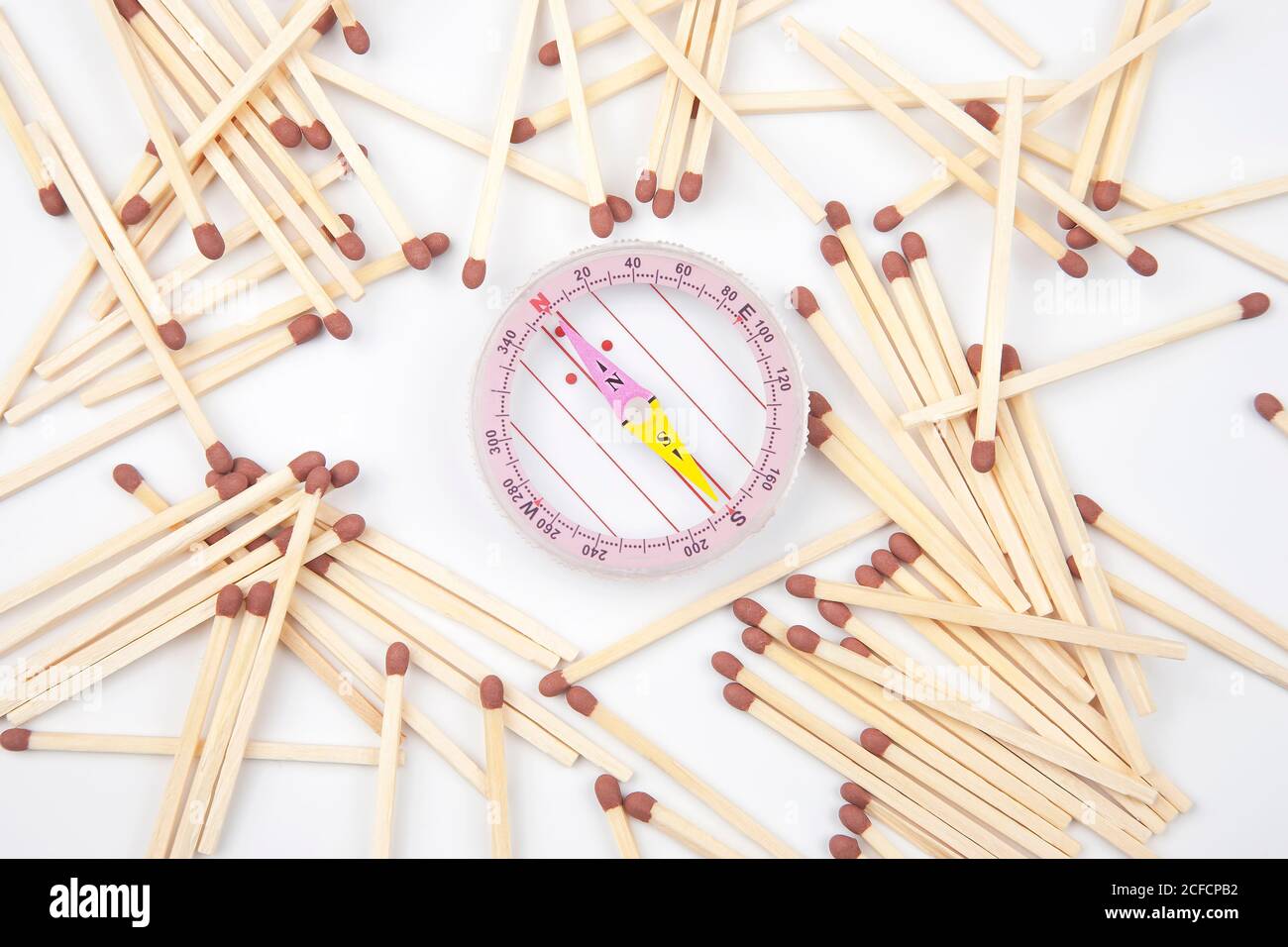 travel compass and matches on a white background Stock Photo - Alamy