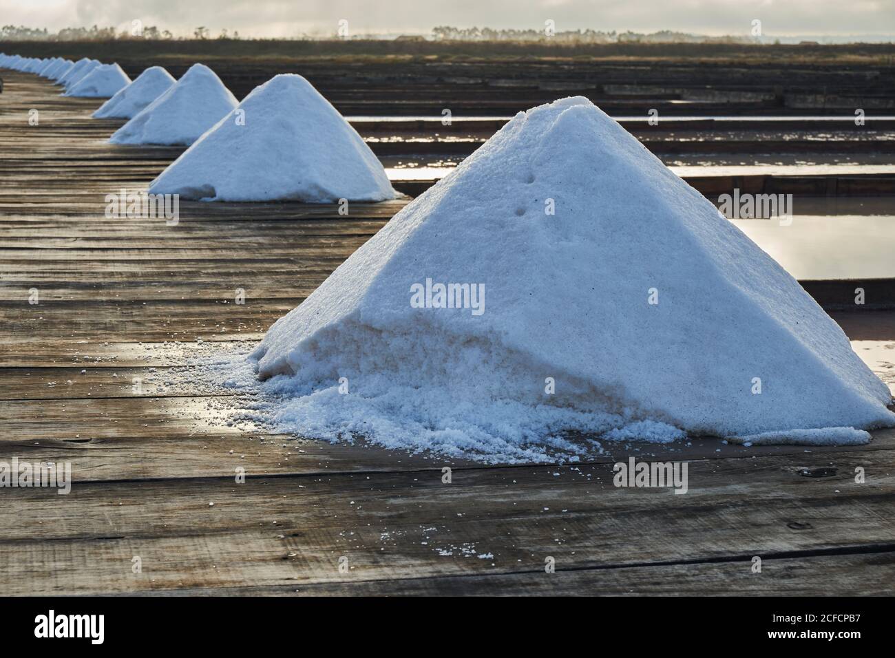 Traditional salt extraction camp Salinas with piles of extracted salt ...