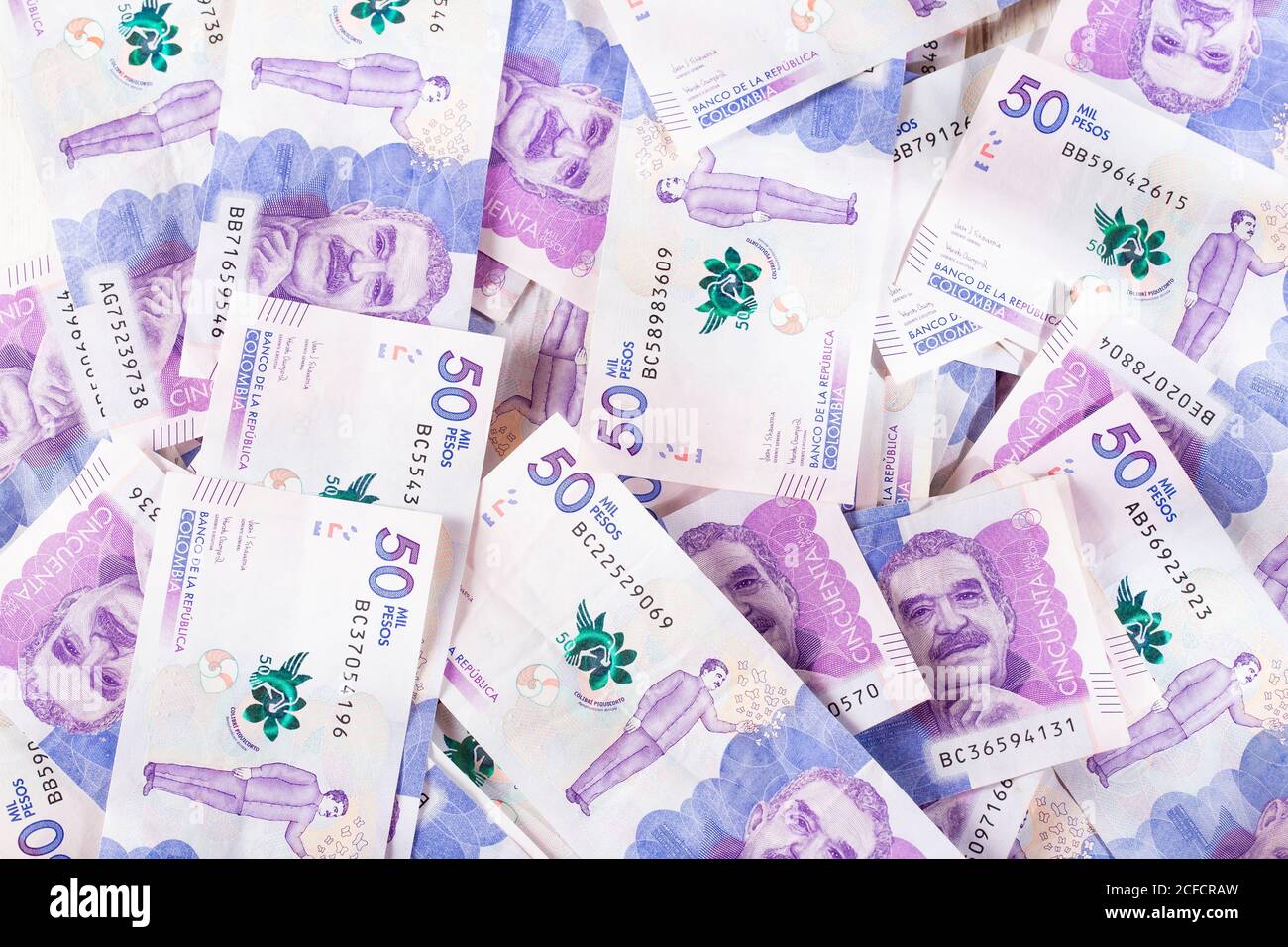 image pile of Colombian banknotes, top view Stock Photo - Alamy
