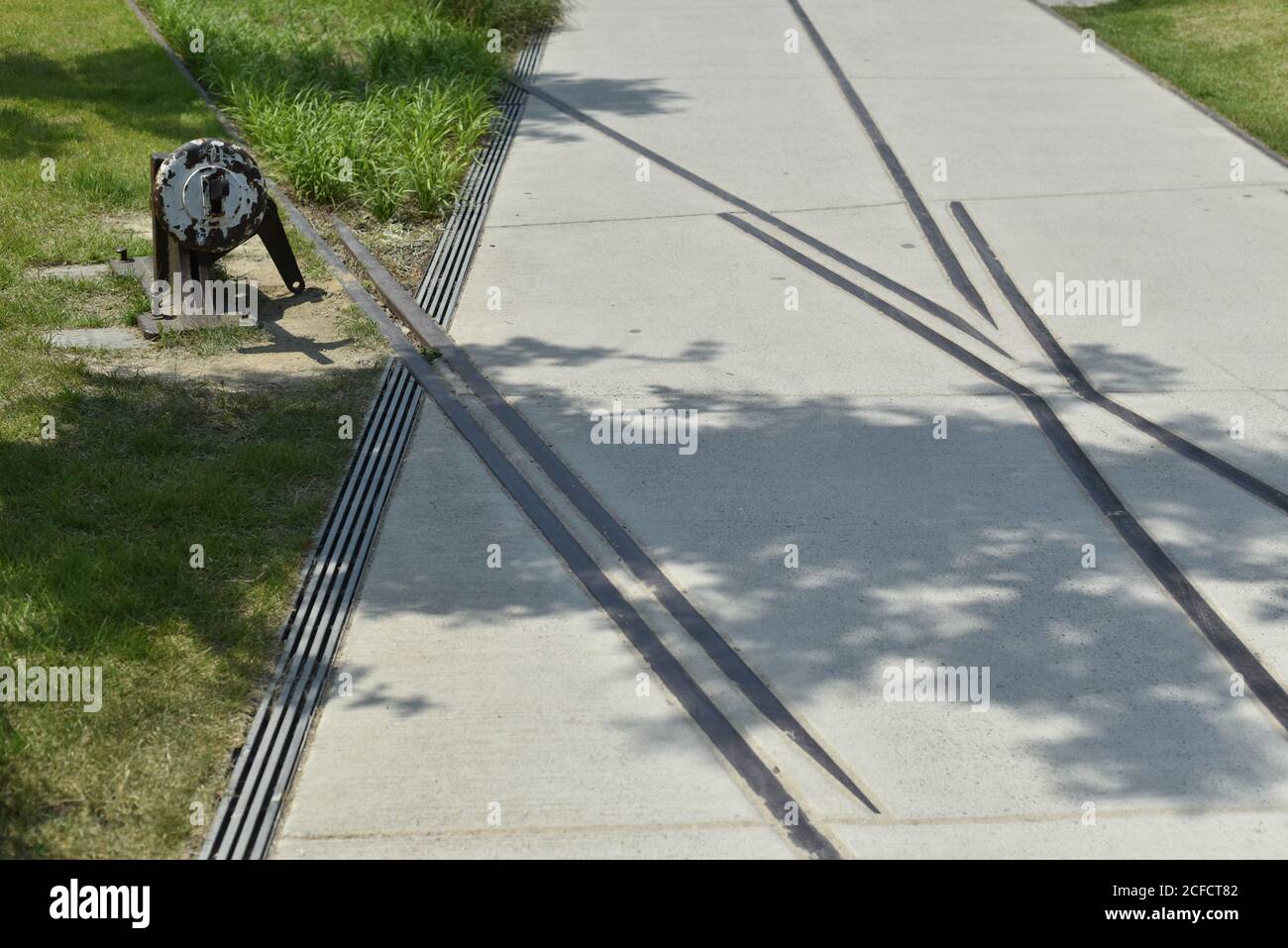 A trace of railway in a converted park. This image was taken on public ...
