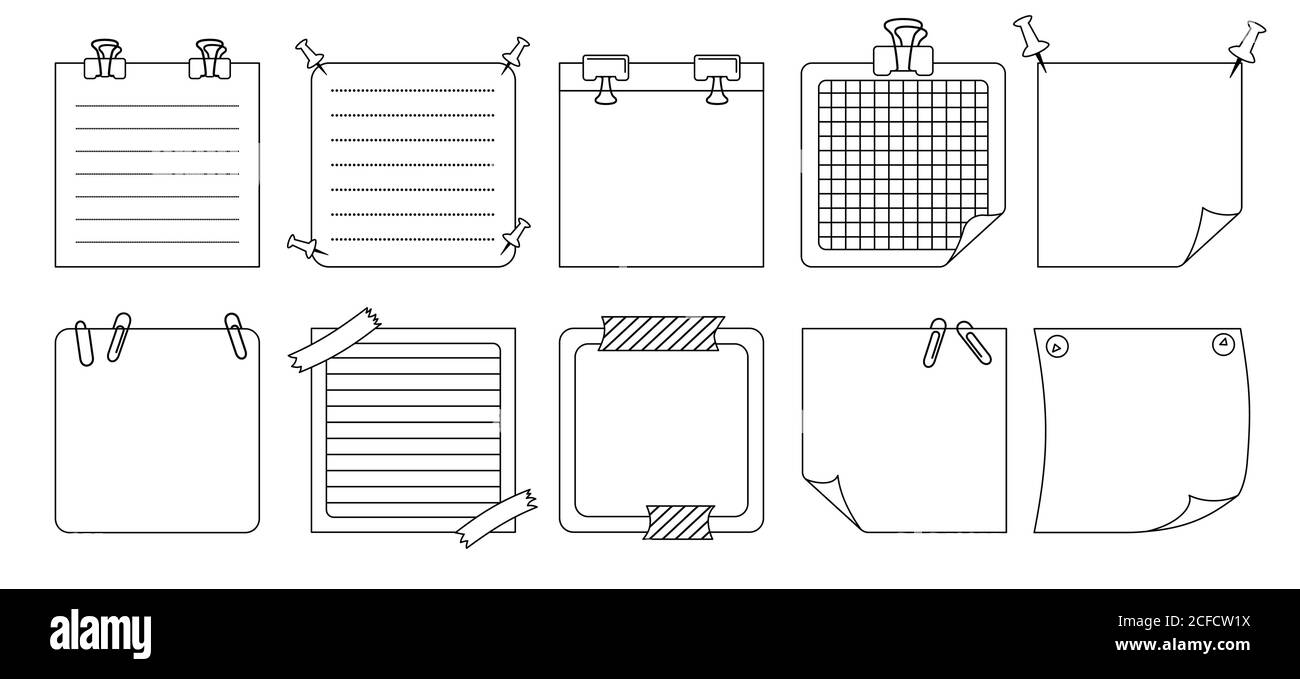 Paper sticky note line set. Blank notes with elements of planning ...