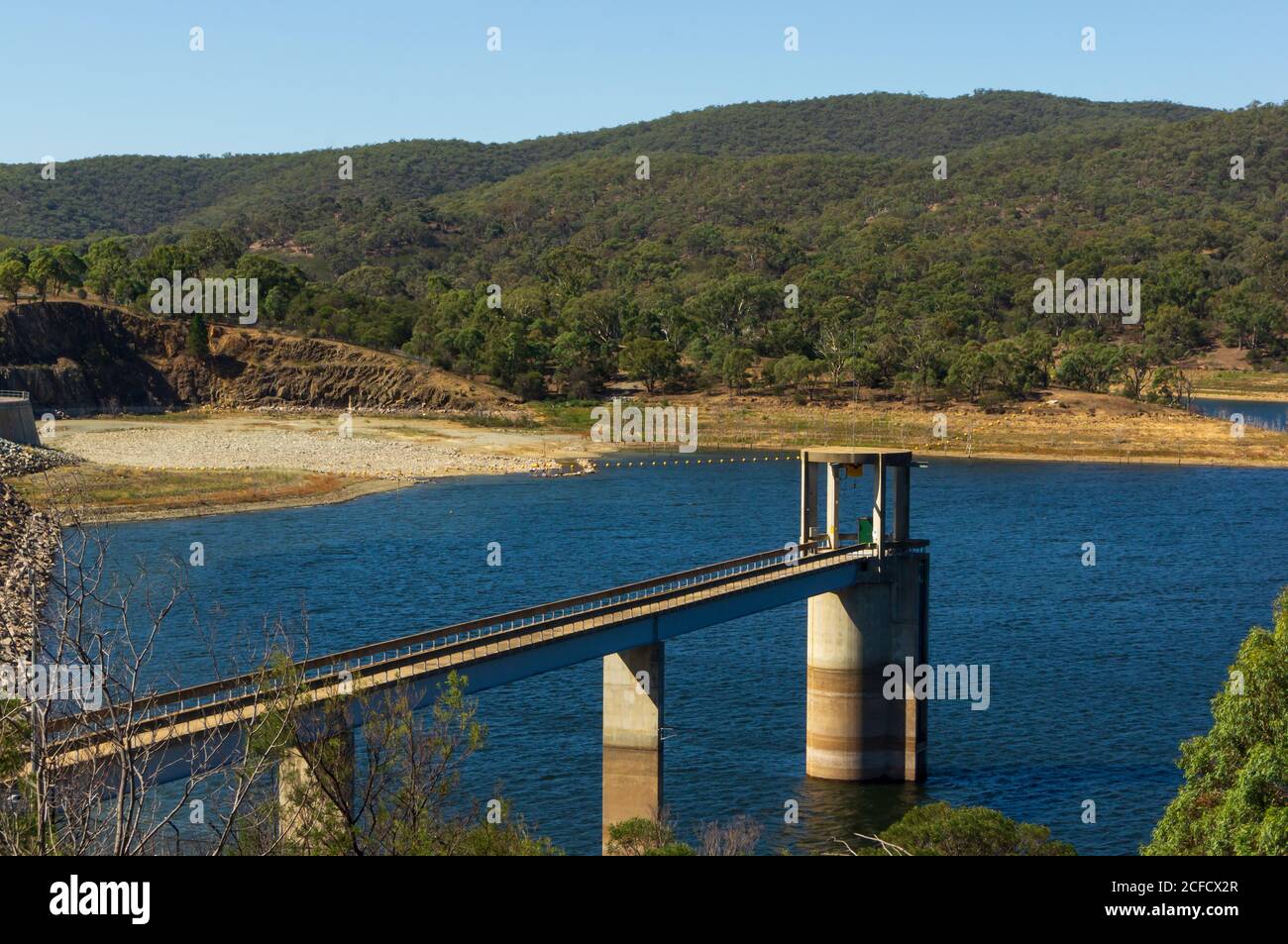 View of Googong Dam Reservoir from The Lookout on a clear summer day ...
