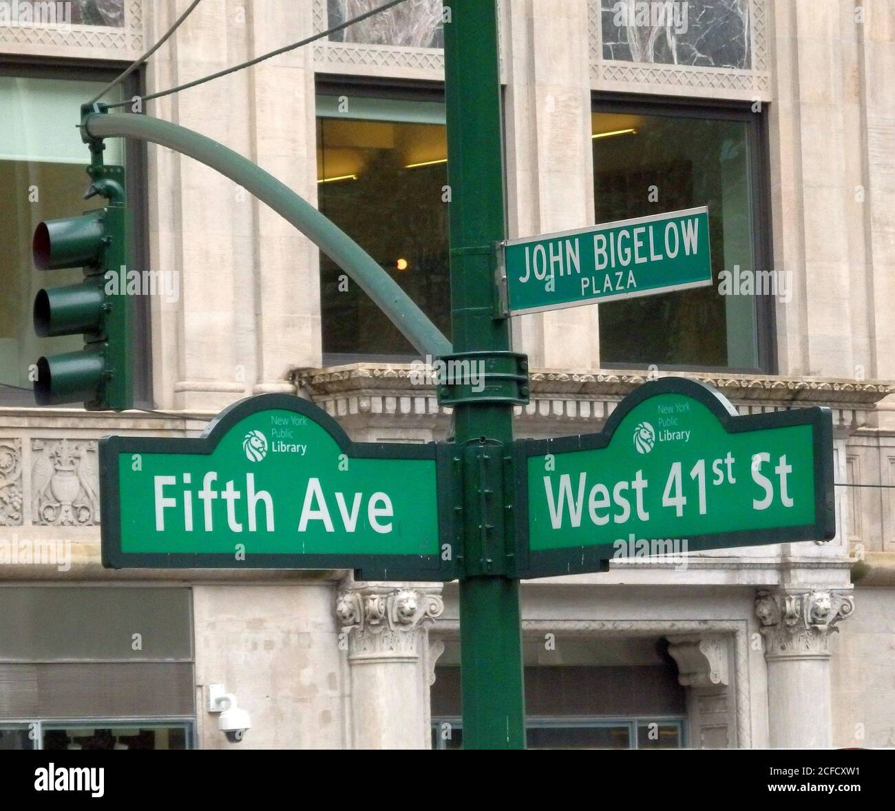 The Fifth Avenue sign outside the New York Public Library, New York ...