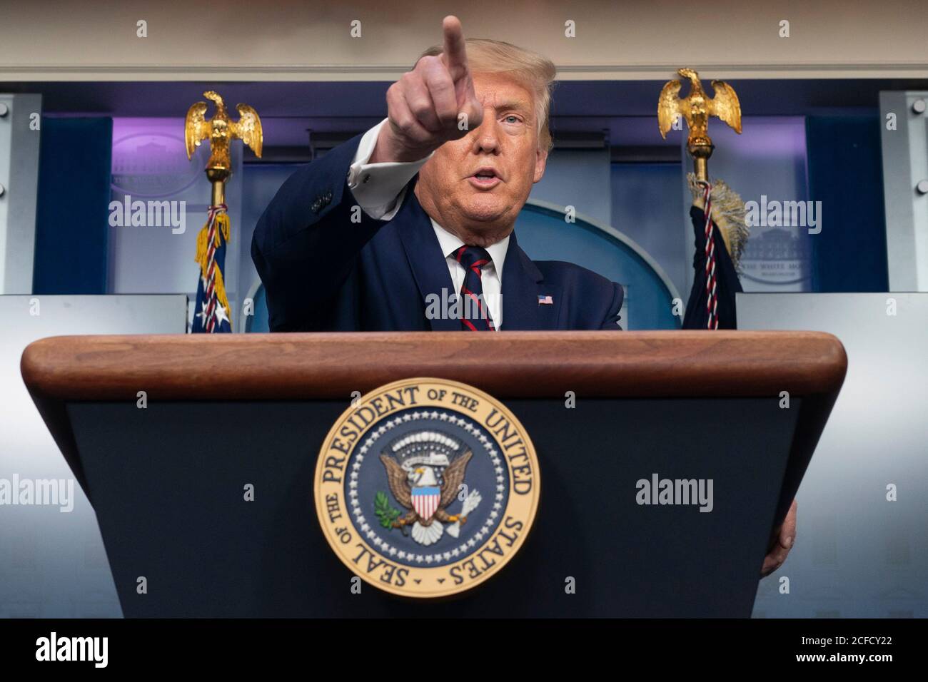 United States President Donald J. Trump conducts a press conference in ...
