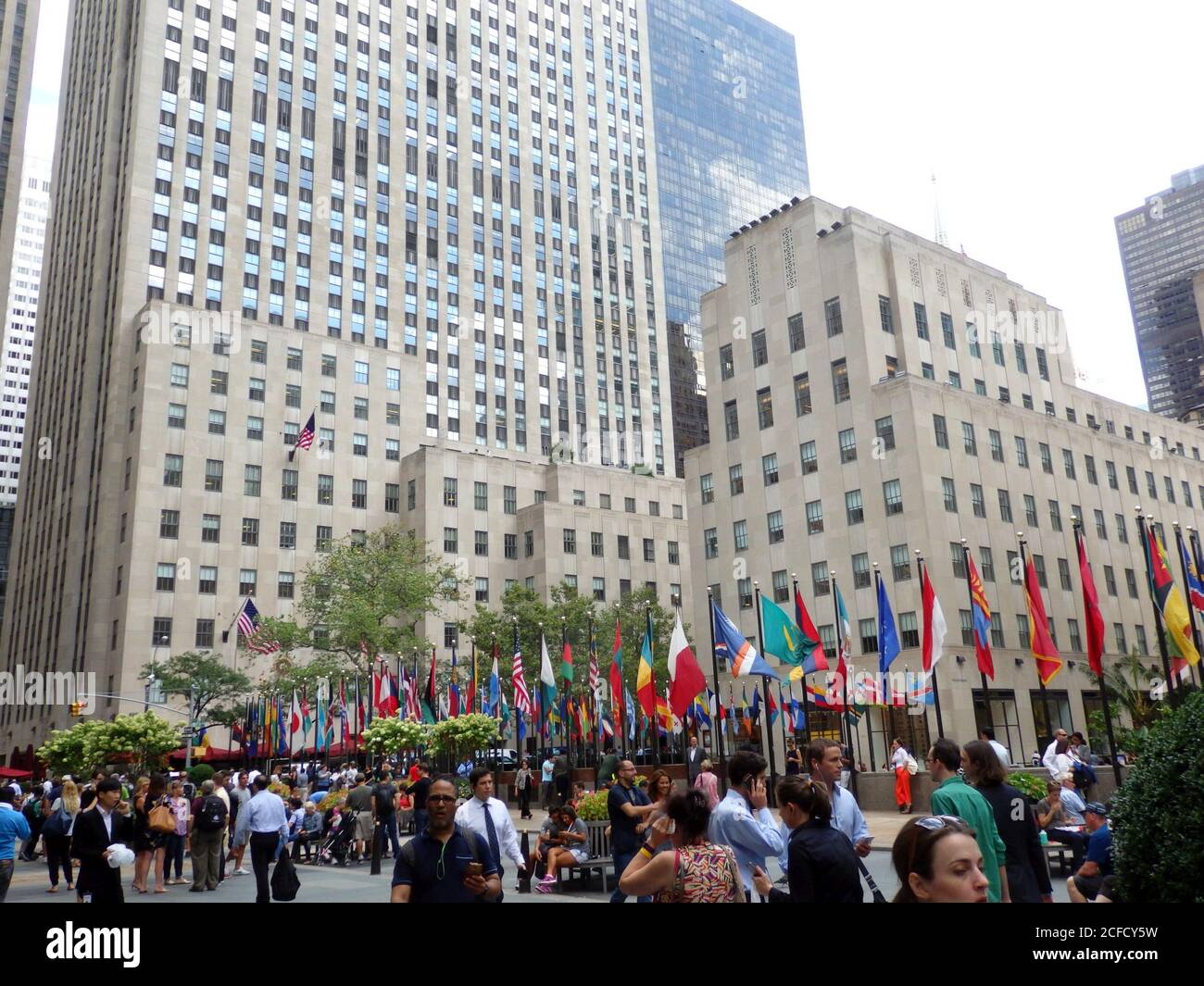 Rockefeller Center buildings and flags, New York City, United States ...