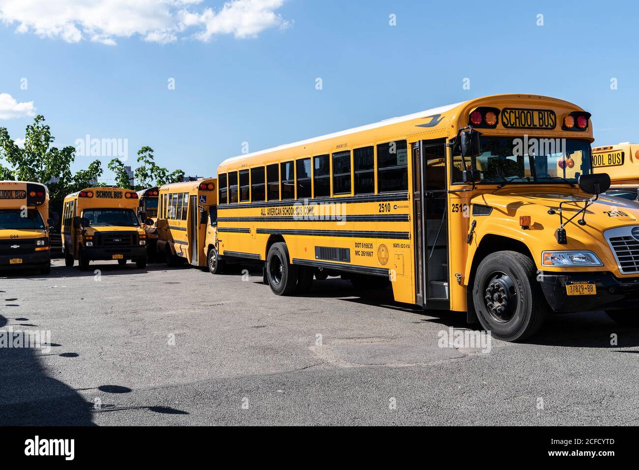 New York, United States. 04th Sep, 2020. View of idle school busses on ...