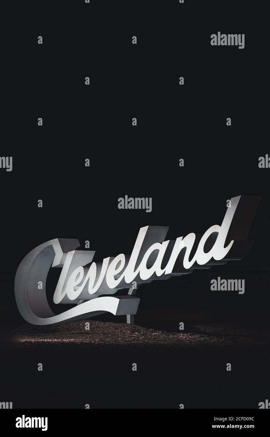 Cleveland script sign at night in cleveland ohio Stock Photo - Alamy