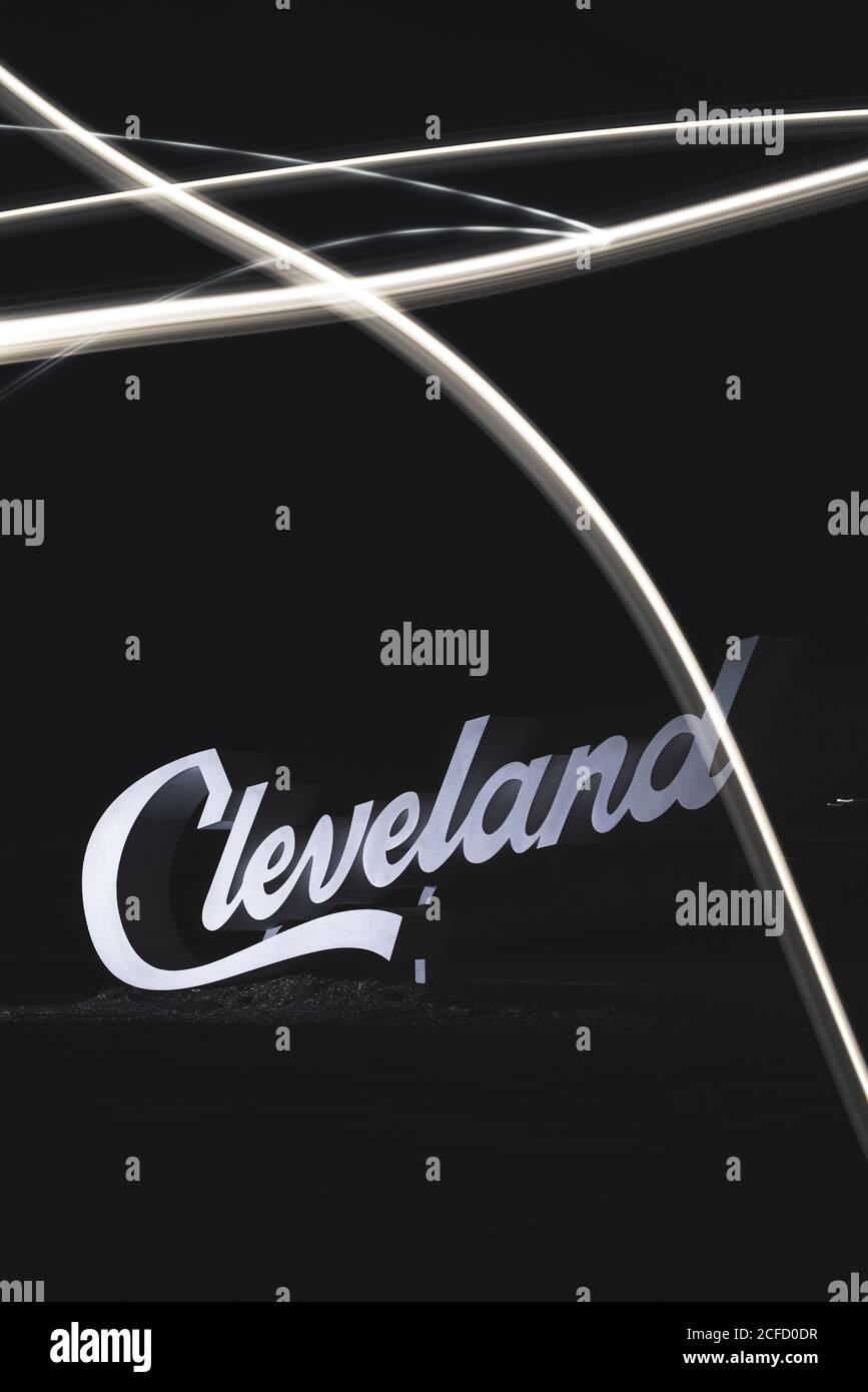 Cleveland script sign at night in cleveland ohio Stock Photo - Alamy