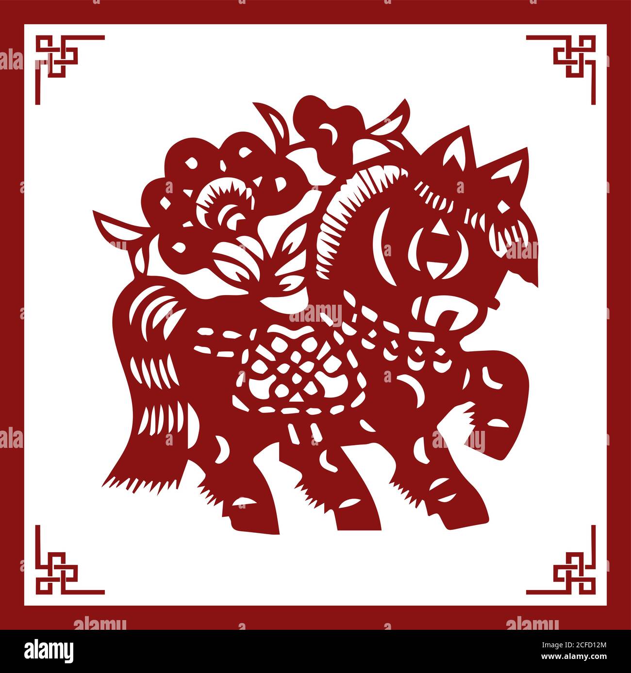 The Classic Chinese Papercutting Style Illustration, A Cartoon Horse ...