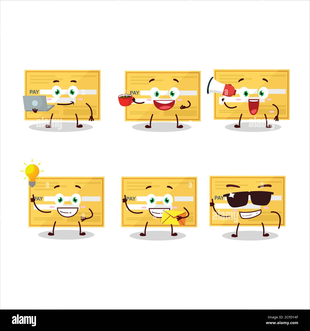 Payment check paper cartoon character with various types of business ...