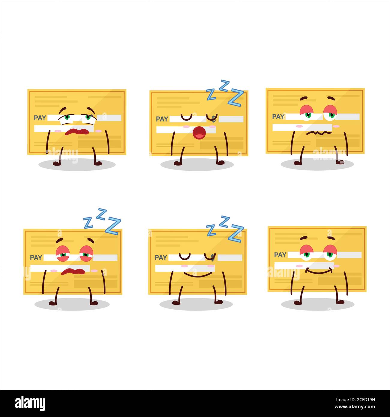 Cartoon character of payment check paper with sleepy expression Stock ...