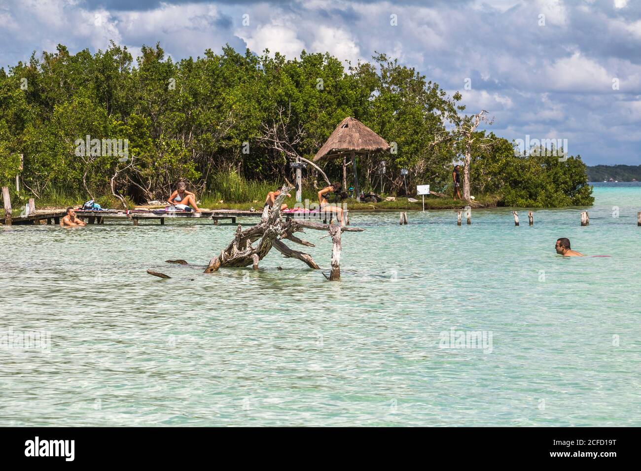 Shallow water at the lagoon of 7 colors in Bacalar, Quintana Roo ...