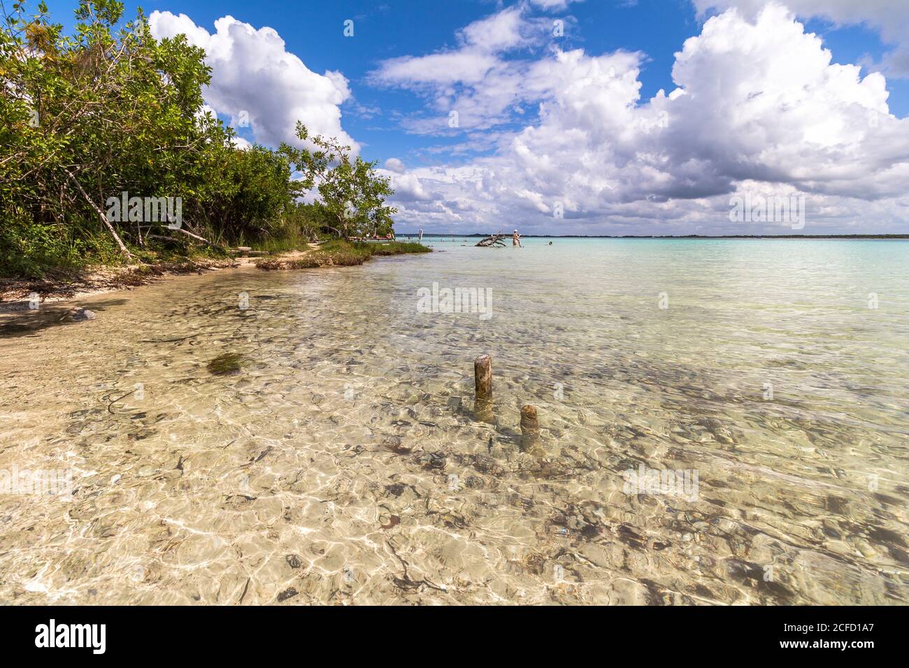 Shallow water at the lagoon of 7 colors in Bacalar, Quintana Roo ...