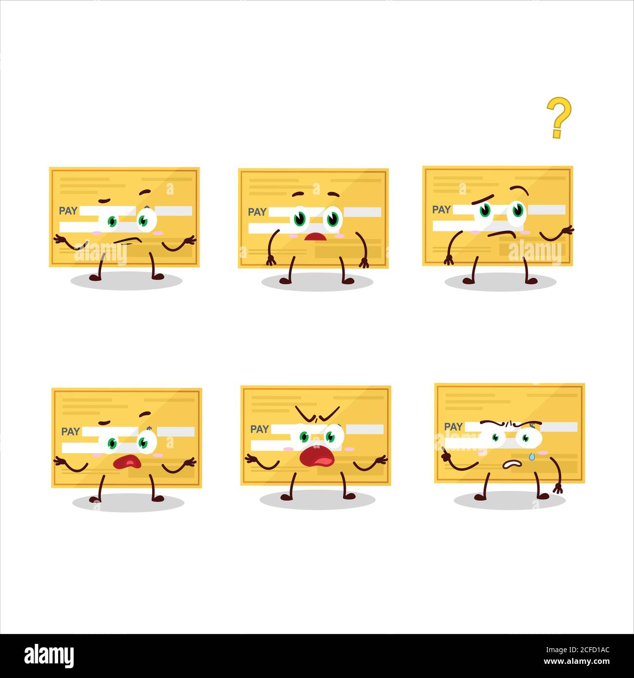 Cartoon character of payment check paper with what expression Stock ...