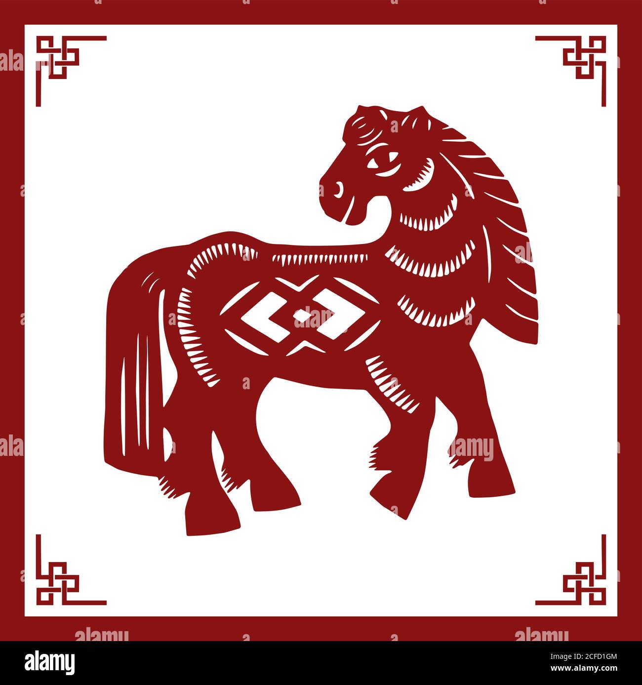 The Classic Chinese Papercutting Style Illustration, A Cartoon Horse ...
