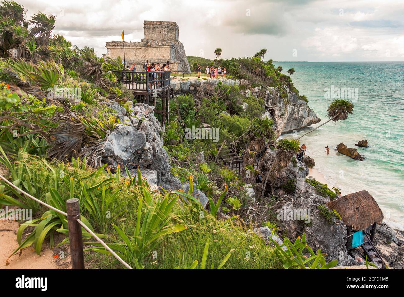 Coastal ruins in the grounds of the Mayan sites of Tulum, Quintana Roo ...