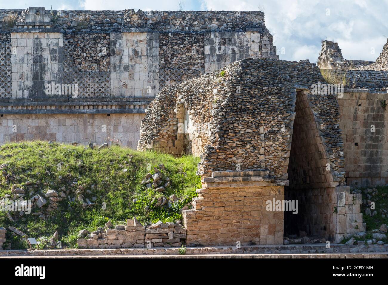 Excavations on the site of the ancient Mayan city of Uxmal, Yucatan ...
