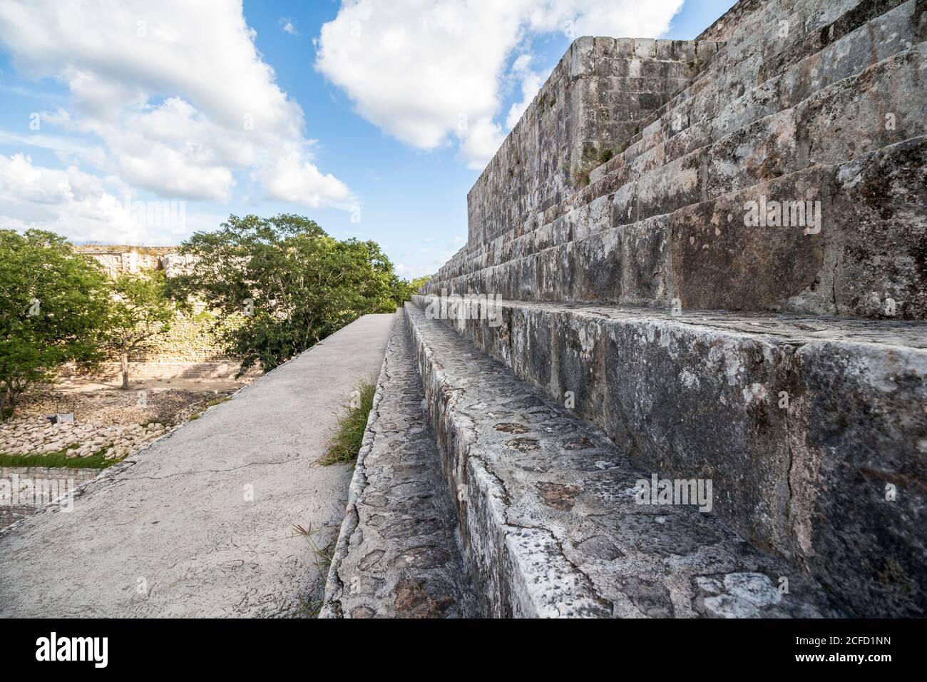 Stone stairs of Mayan pyramid in ancient Mayan city of Uxmal, Yucatan ...