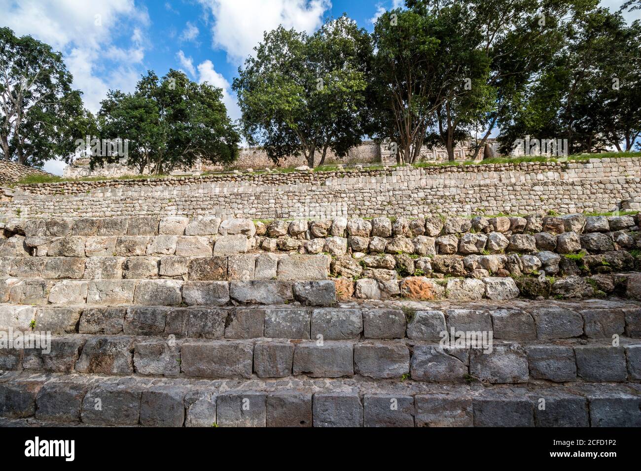 Stone stairs of Mayan pyramid in ancient Mayan city of Uxmal, Yucatan ...