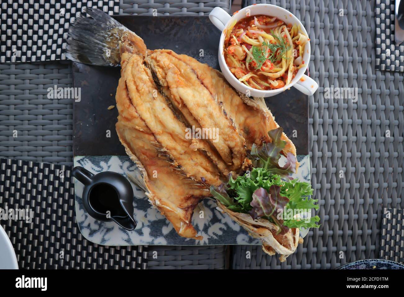fried fish, deep fried fish and dip Stock Photo - Alamy