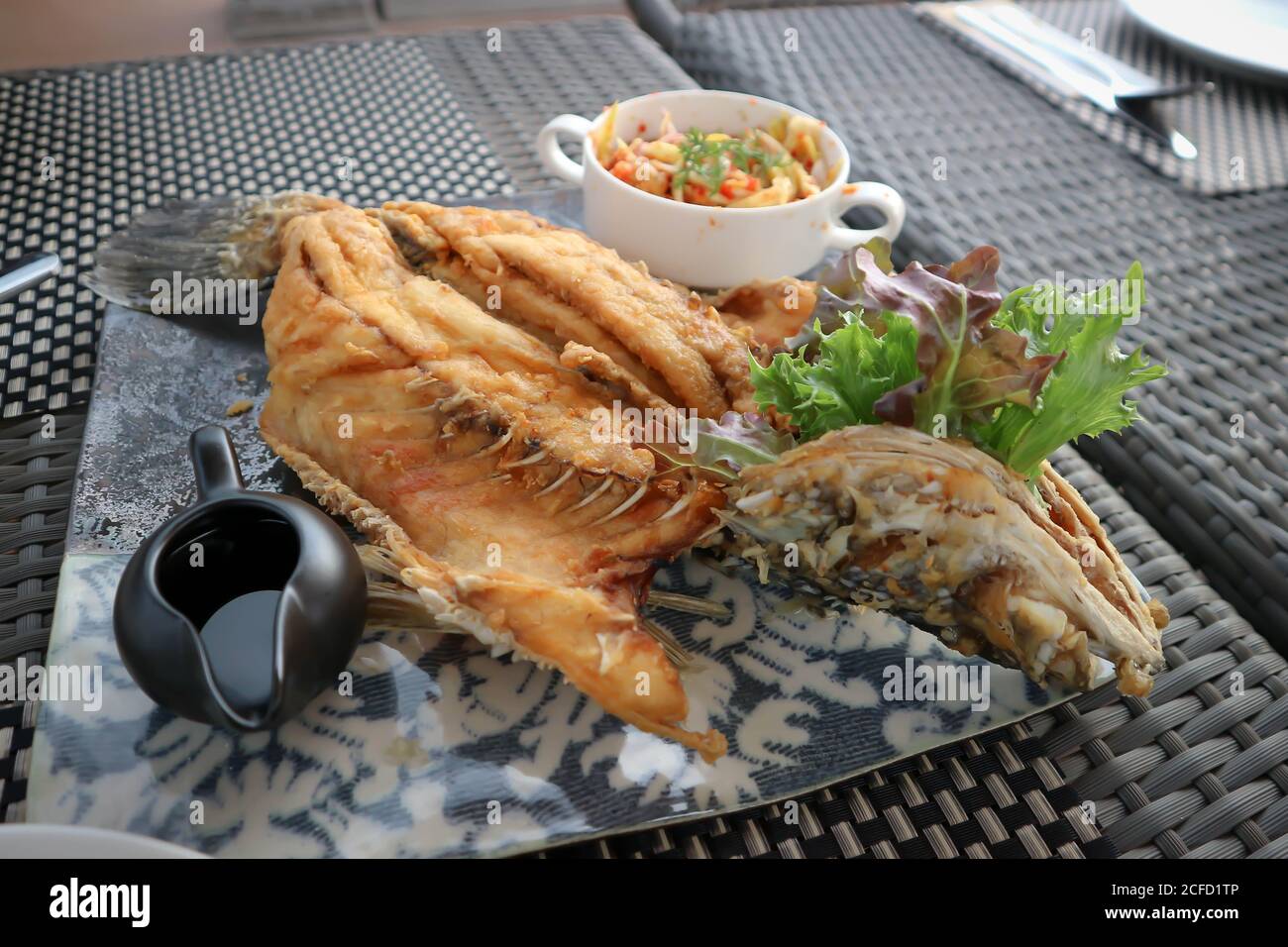 fried fish, deep fried fish and dip Stock Photo - Alamy