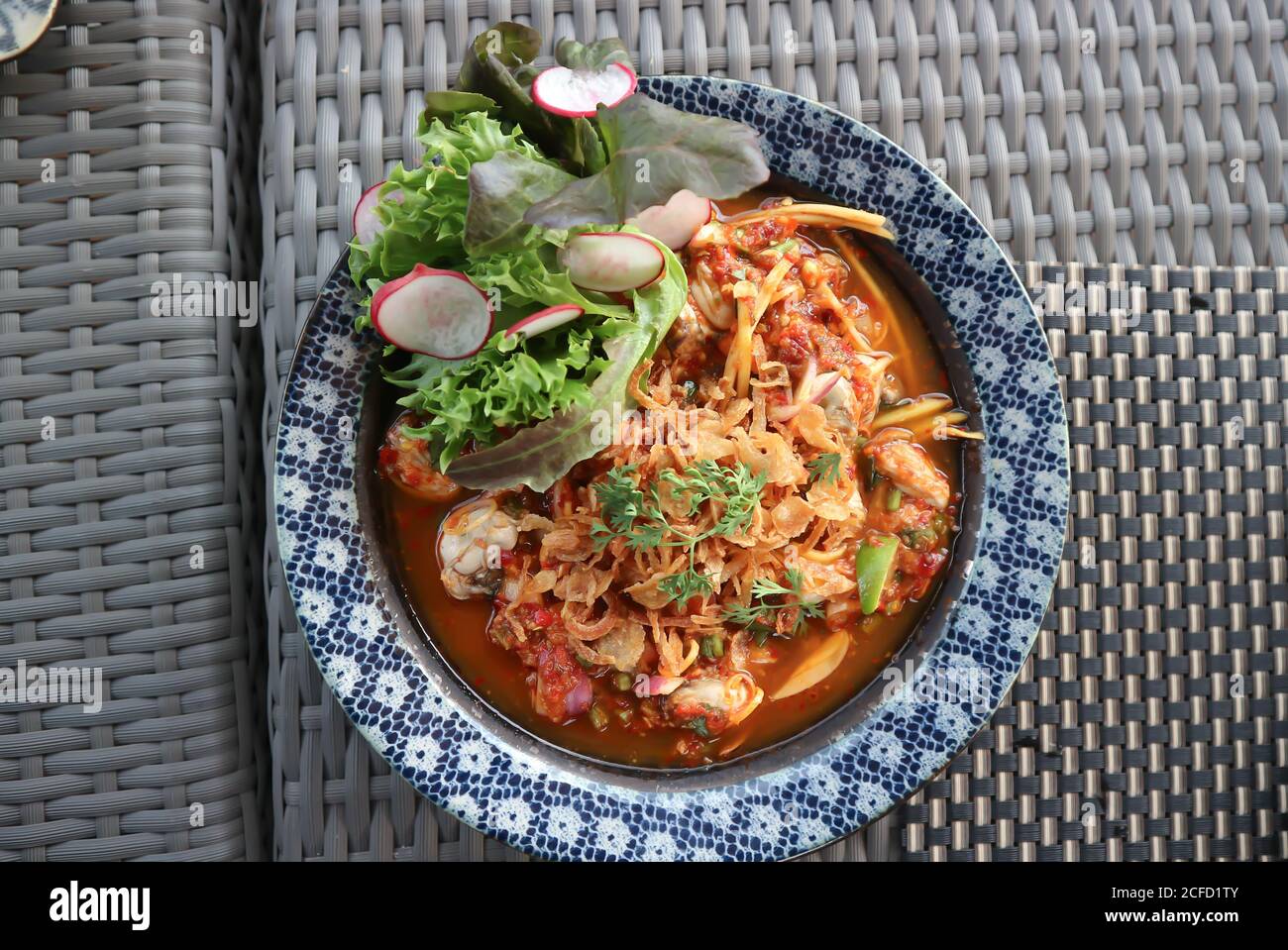 oyster salad, shell salad or Thai salad in top view Stock Photo - Alamy