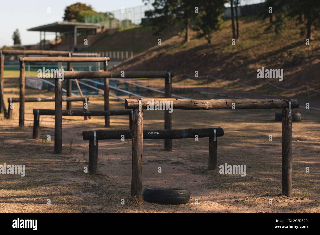 Obstacle course set up at a boot camp Stock Photo - Alamy