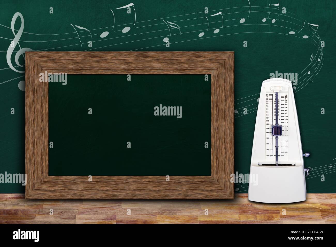Music class concept with musical notes on background chalkboard and ...