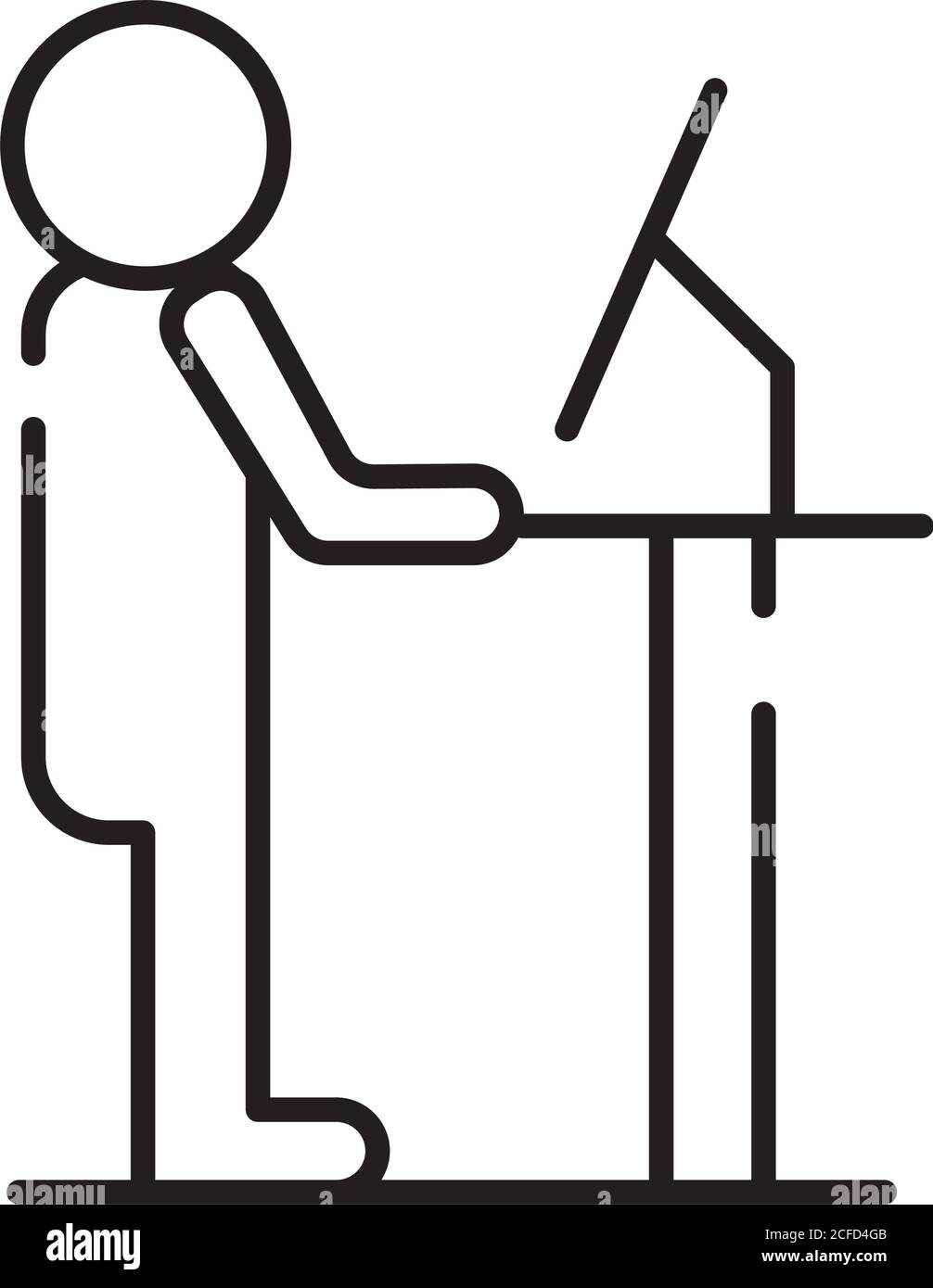 human figure working in desktop avatar line style icon vector ...