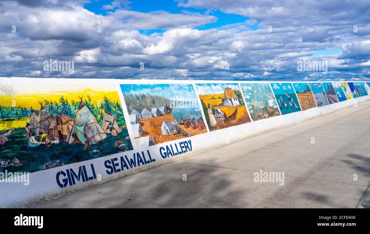 The Seawall Gallery on the pier in Gimli, Manitoba, Canada Stock Photo ...