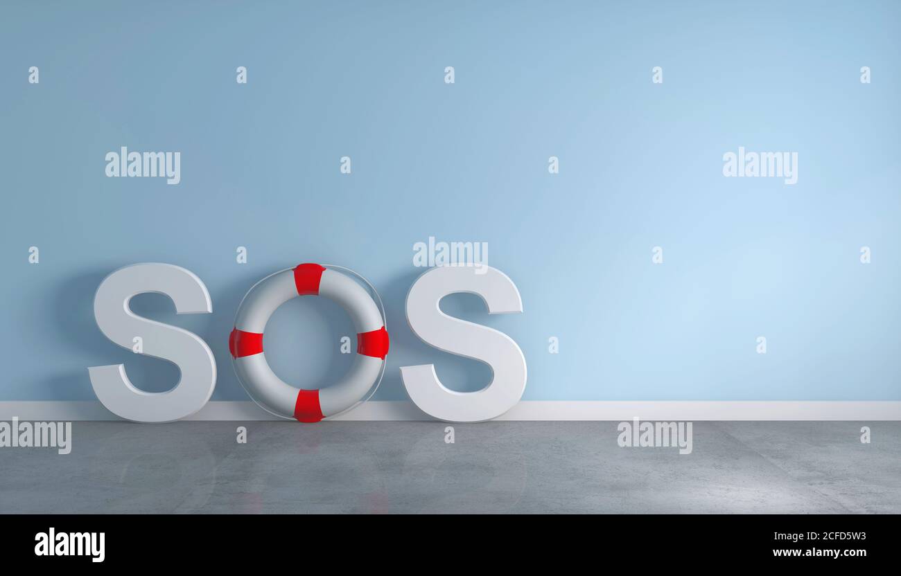 Illustration of objects shaped in SOS style in front of a wall Stock ...