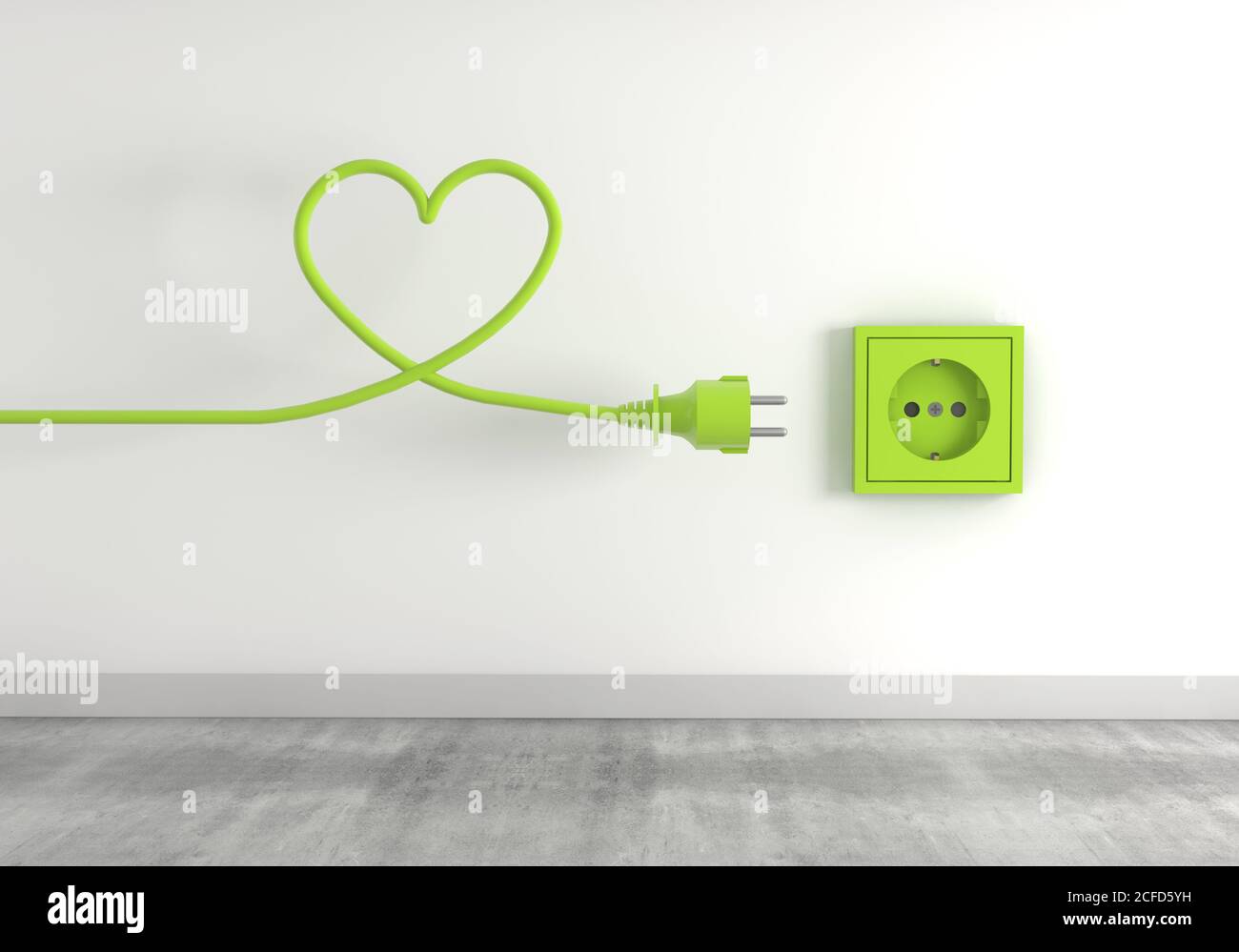 3D render of a green electrical plug isolated on a socket background ...