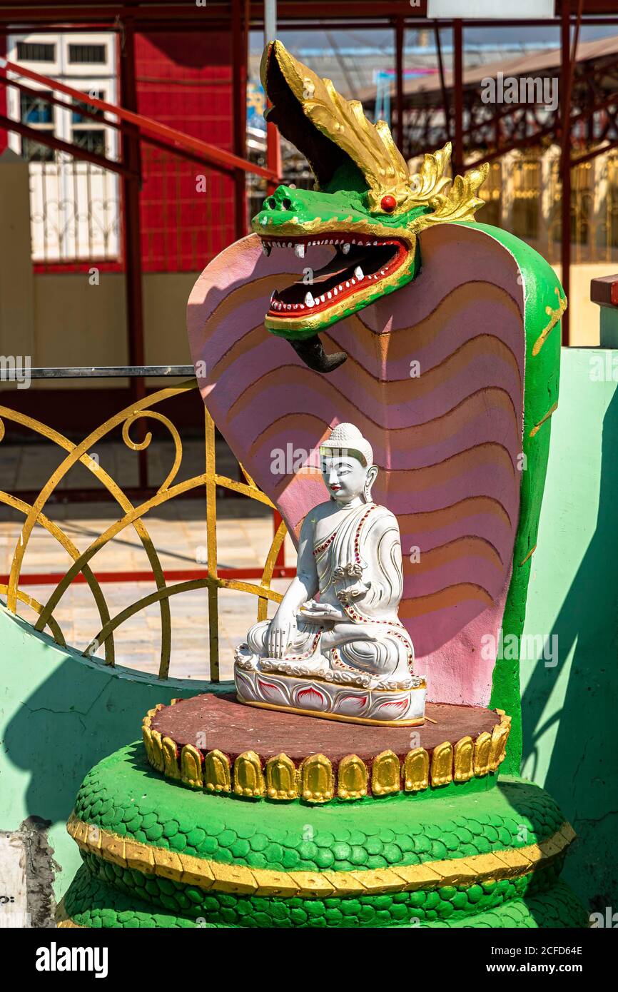 Buddha statue in dragons at Phaung Daw Oo Pagoda on Inle Lake, Heho ...