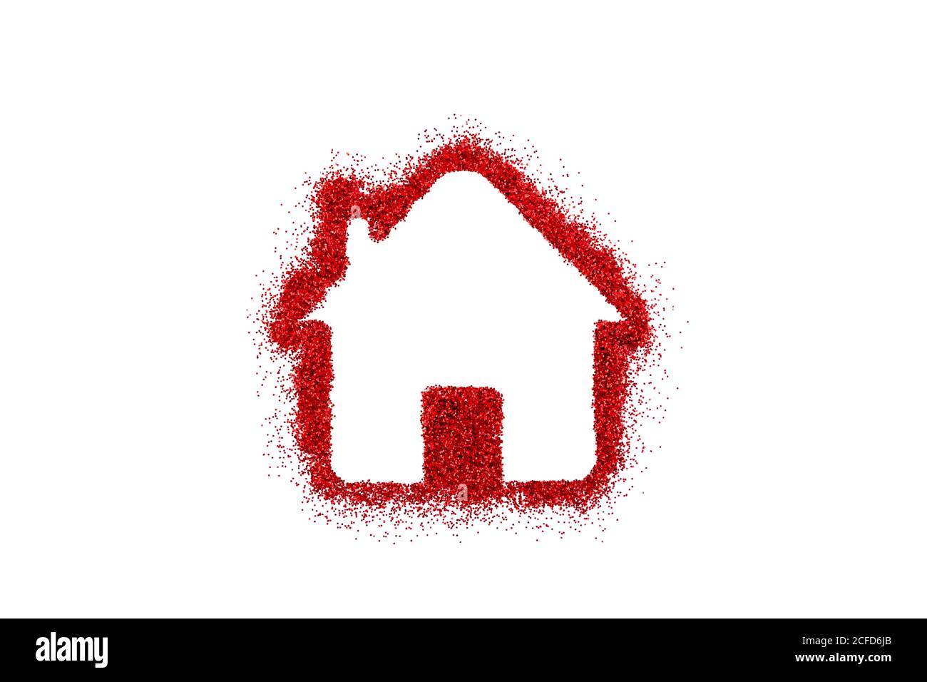 Small house shape on red glitter isolated on white background Stock ...