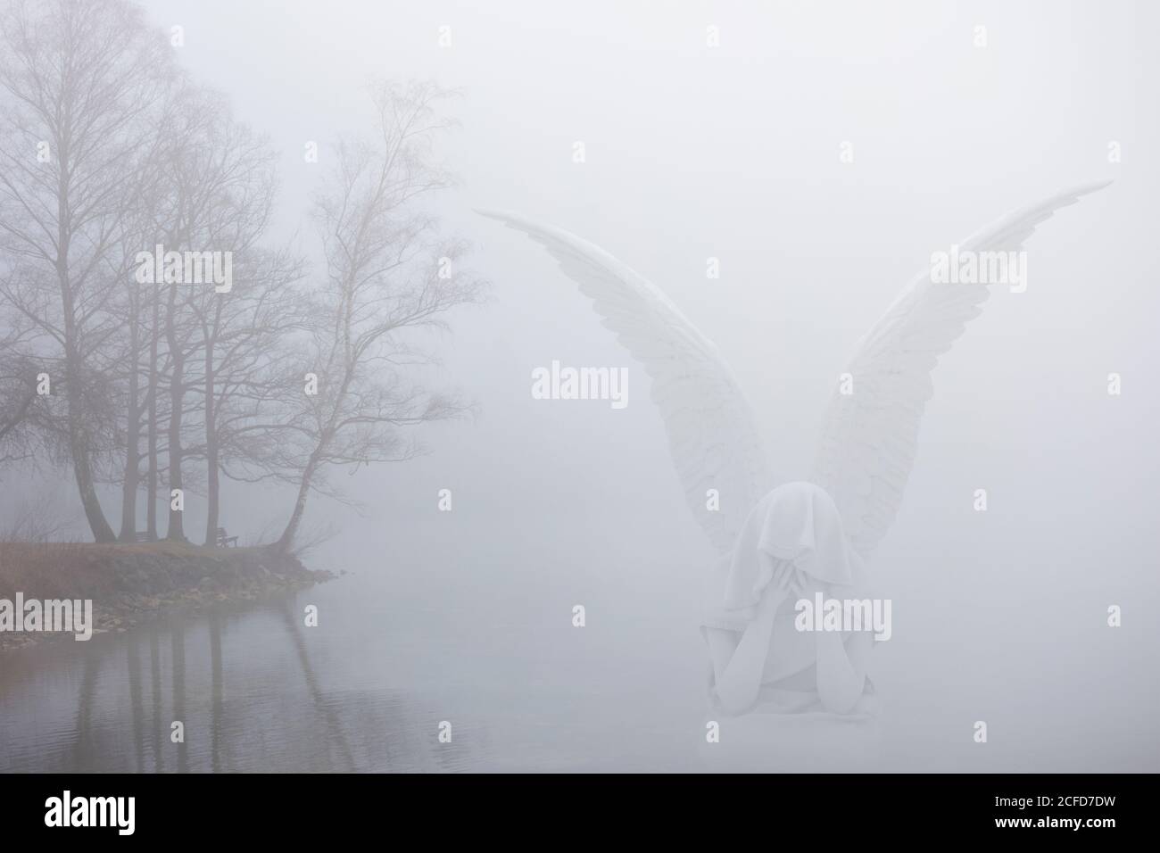 Mysticism, angels at the lake, CGI Stock Photo - Alamy