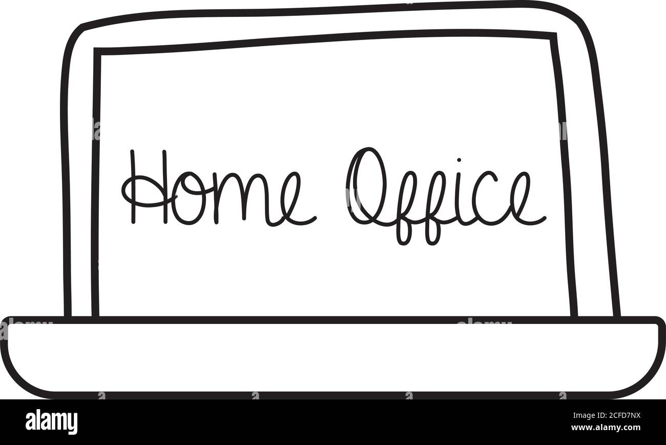home office campaing lettering in laptop line style vector illustration ...