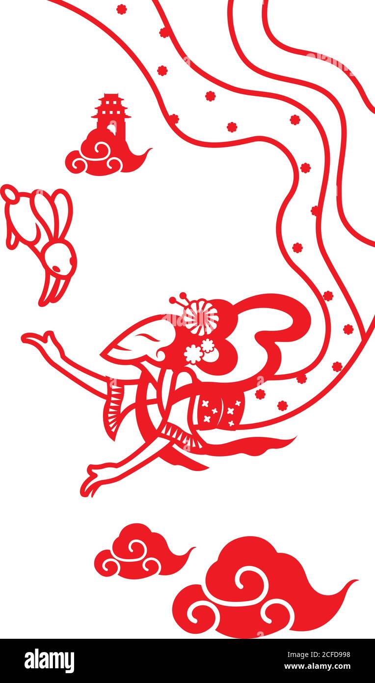 A flying Chinese goddess holding a traditional lantern, presented with ...