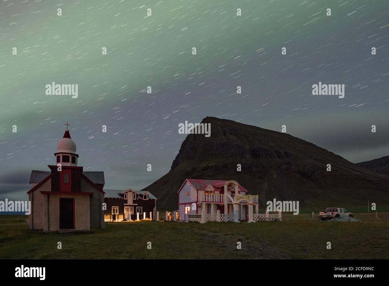 Northern Lights over Samuel Jonsson Art Museum, Brautarholt, Seladalur ...