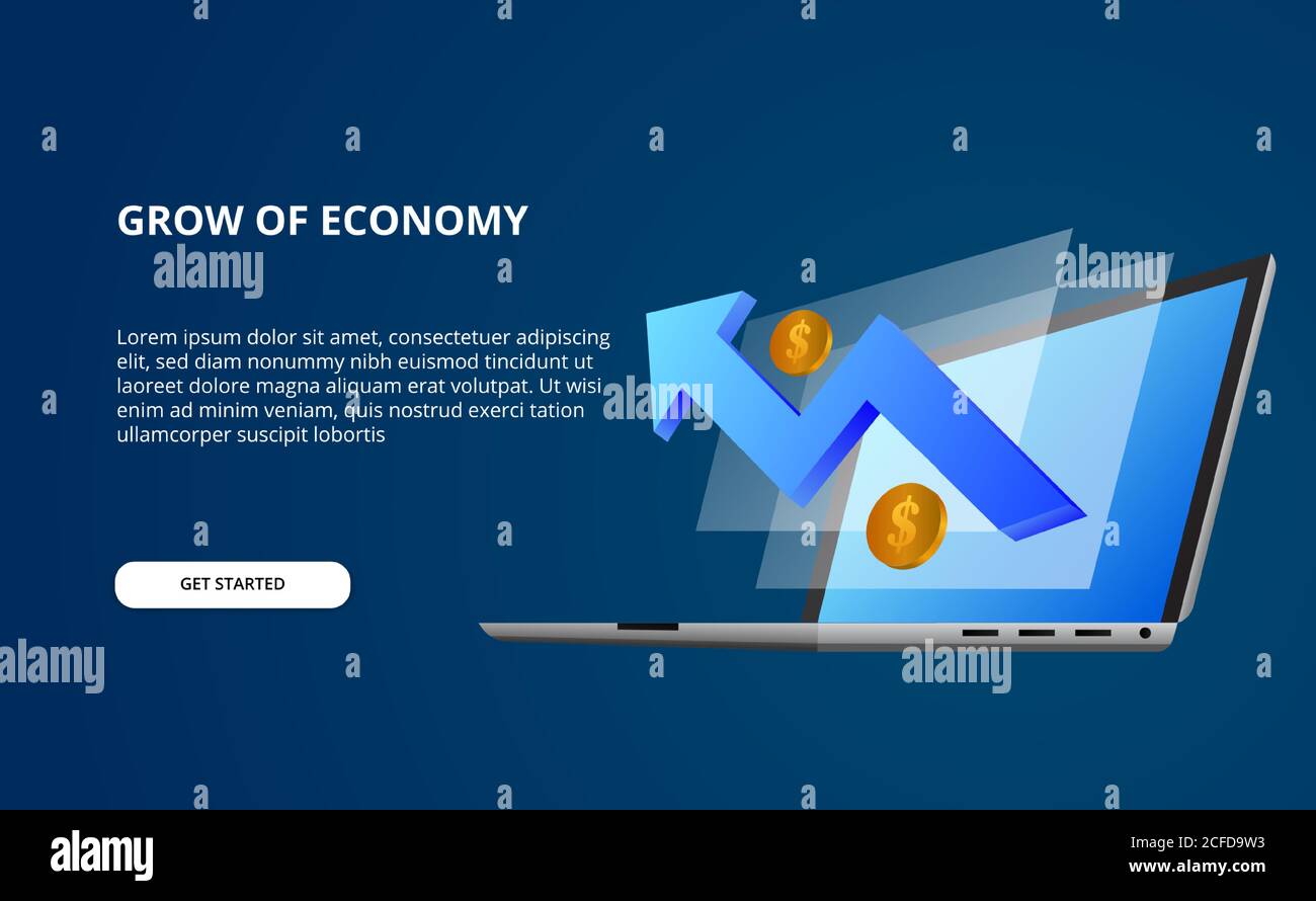 Growth economy by data with 3D illustration of perspective laptop ...