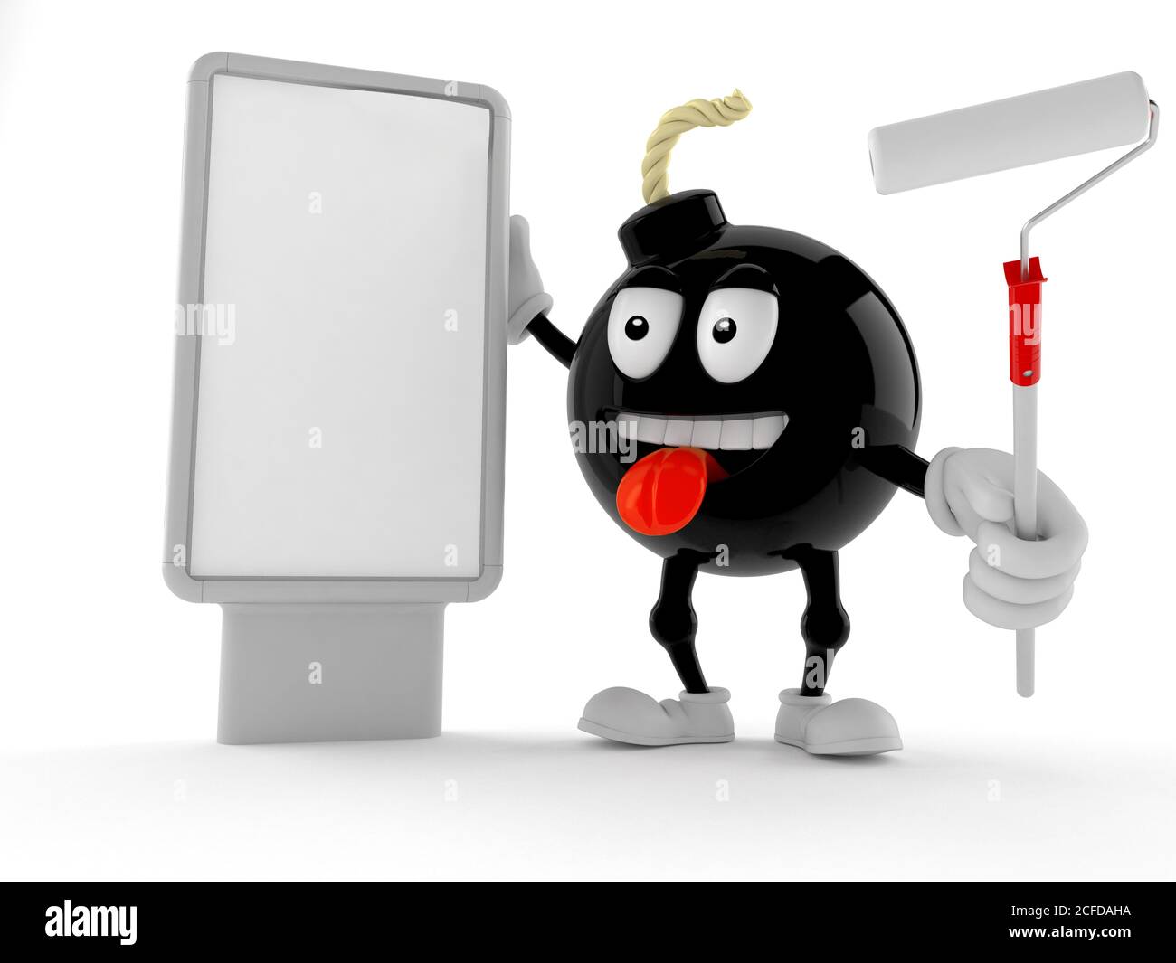 Bomb character with blank billboard isolated on white background Stock ...