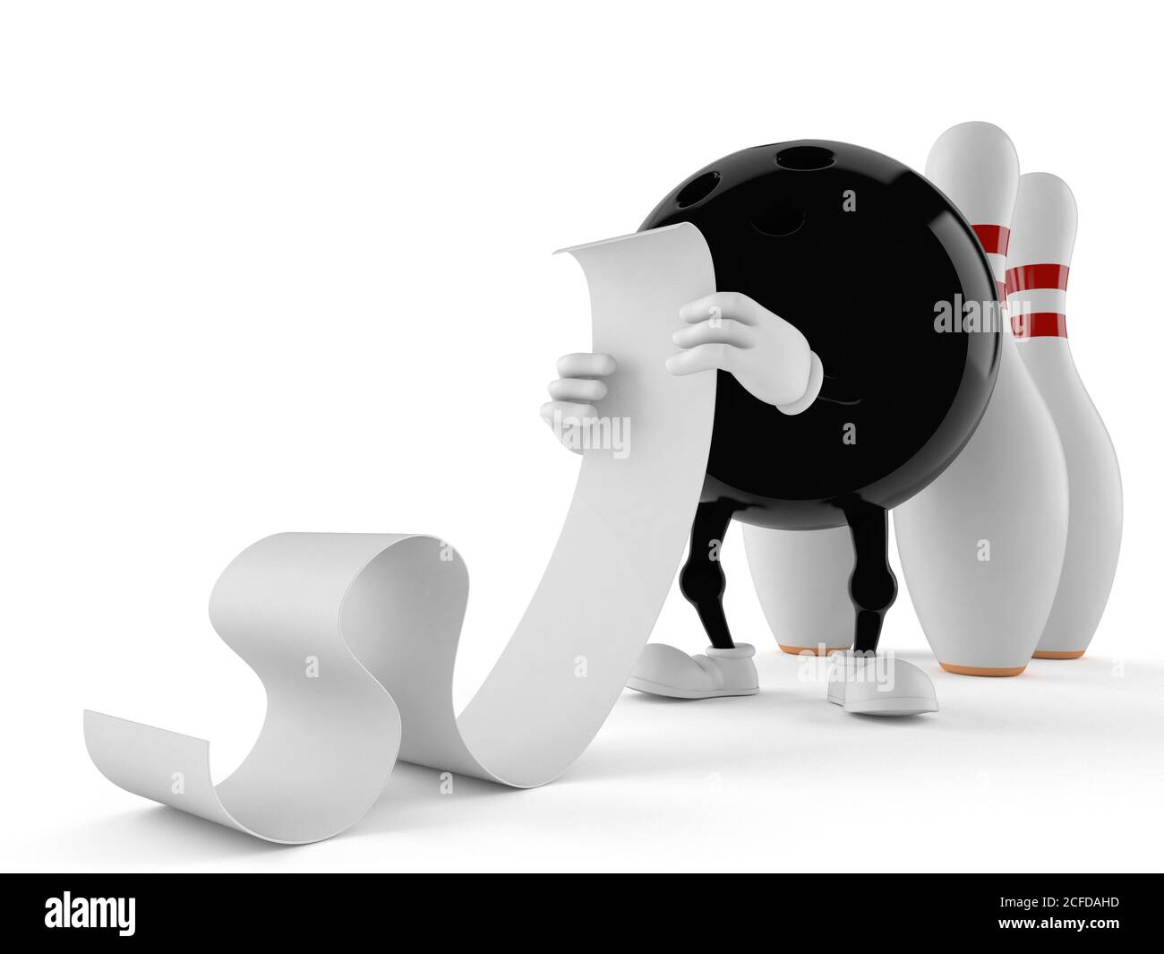 Bowling character reading long list isolated on white background Stock ...